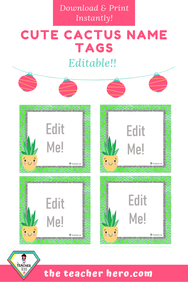 Cactus Theme Name Tags- Editable - The Teacher Hero