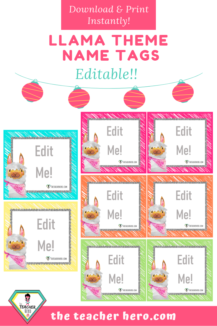 LLama Theme Name Tags- Editable -Editable - The Teacher Hero