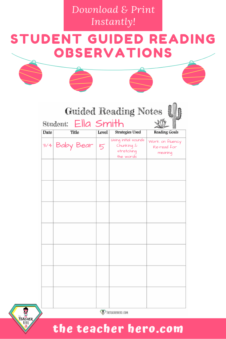 Student Reading Observations - The Teacher Hero