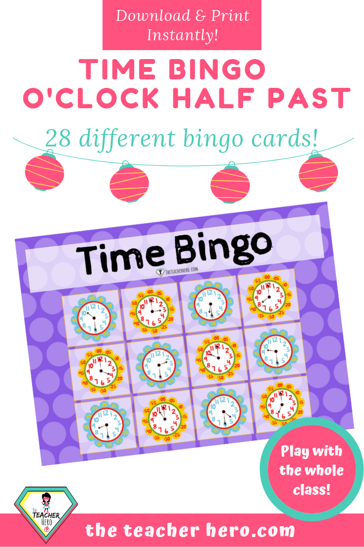Time bingo: O'clock & Half past - Class set of 28!
