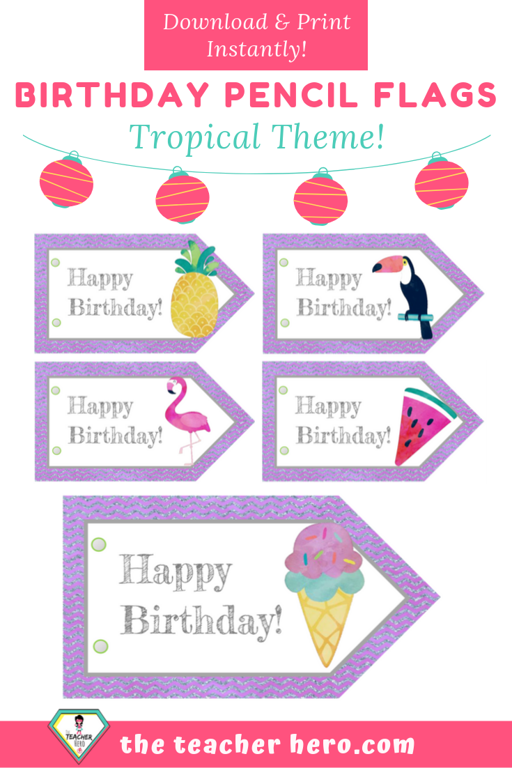Birthday Pencil Toppers- Tropical Theme - The Teacher Hero