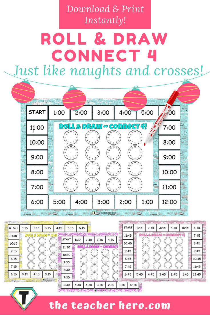 Time Game: Roll a Time, Draw, and Connect 4! - The Teacher Hero