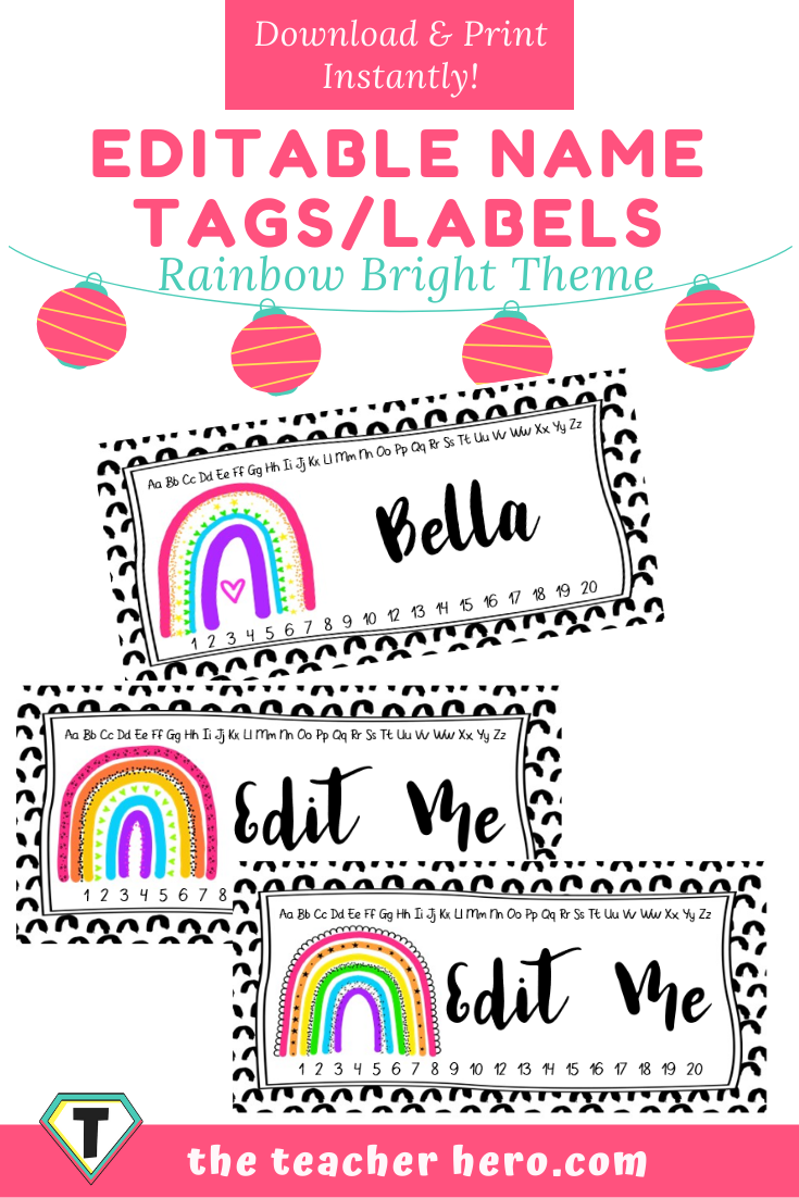Editable Desk Name Tags- Rainbow - The Teacher Hero