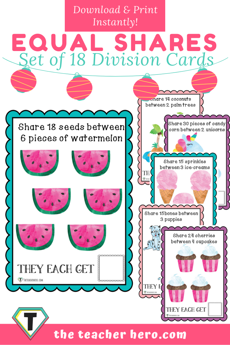Division Cards- Equal Shares- Set of 18 - The Teacher Hero
