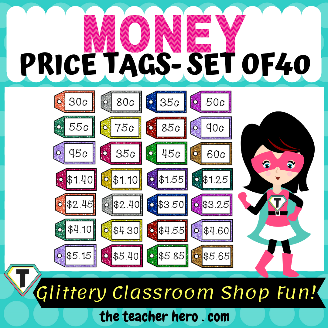Price Tags- 40 Glittery Labels for your classroom shop