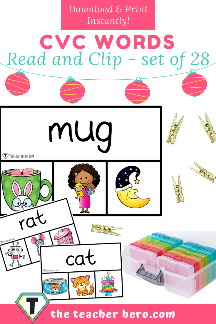CVC Read and Clip Activity Cards- set of 28 - The Teacher Hero