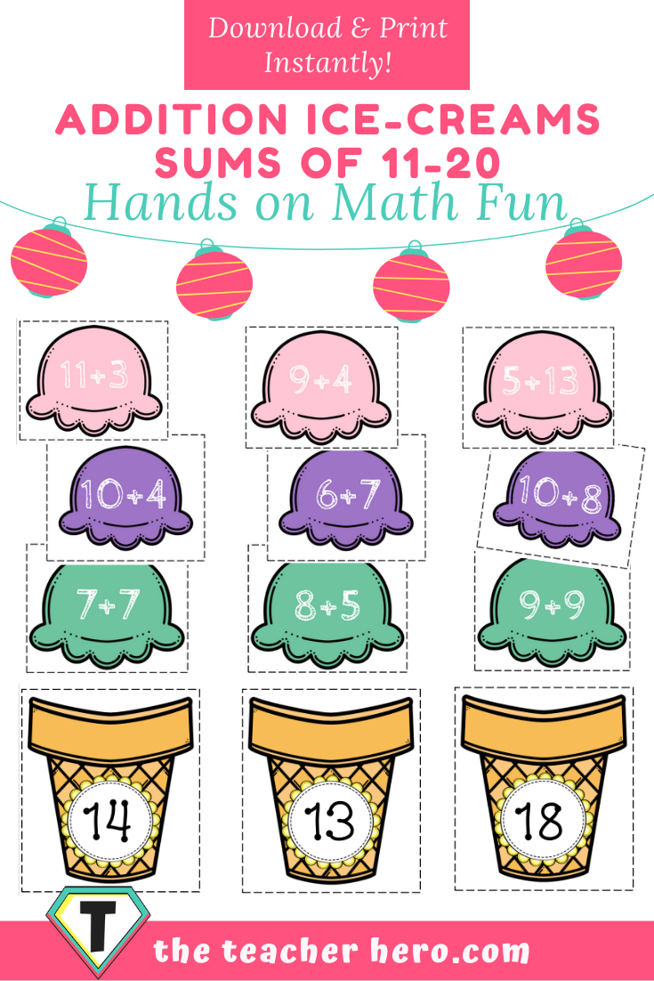 Addition Ice-creams- Sums of 11-20 - The Teacher Hero