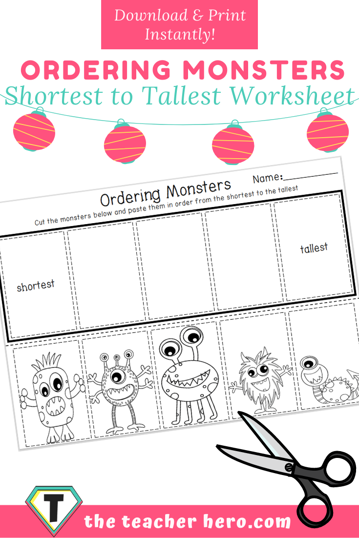 Length Worksheet - Ordering Monsters Shortest to Tallest