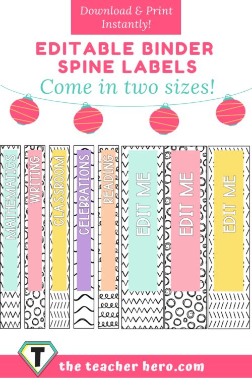 Editable binder spine labels- Pretty Pastels - The Teacher Hero