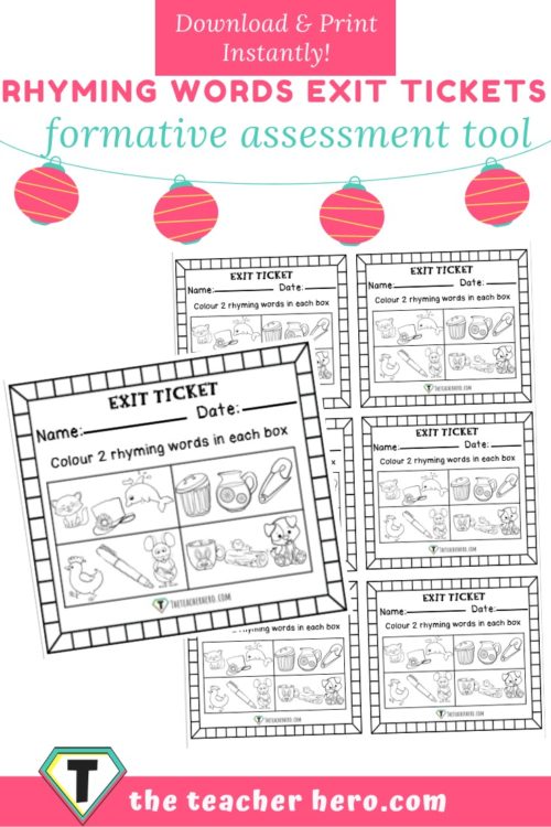 Rhyming Words Exit Tickets - The Teacher Hero