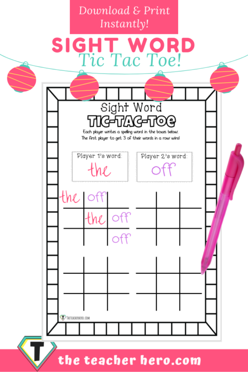 Sight Word Tic Tac Toe - The Teacher Hero