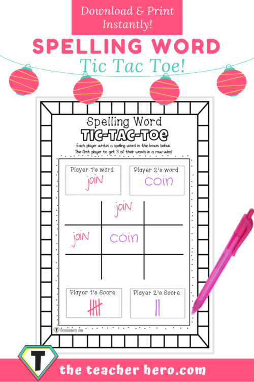 Spelling Word Tic Tac Toe - The Teacher Hero