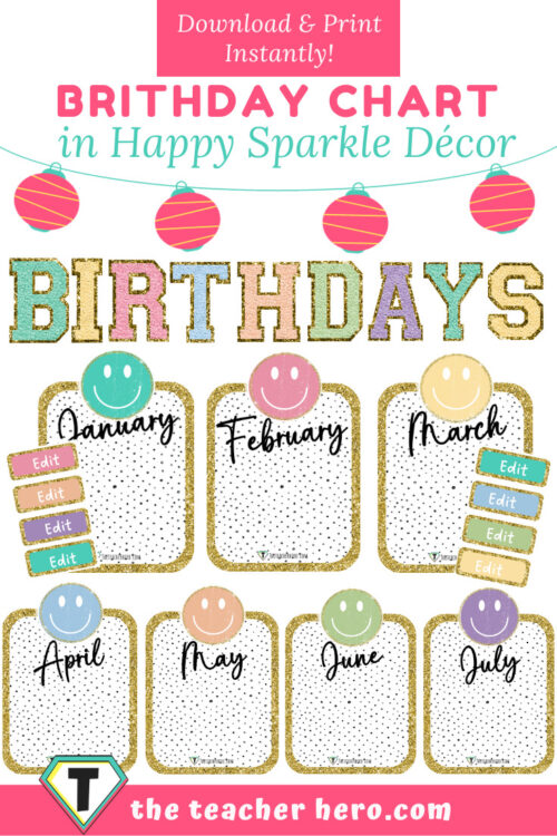 Birthday Charts Editable - The Teacher Hero