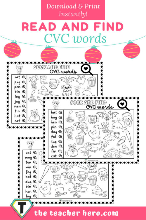 Read and Find CVC Words - BW - The Teacher Hero