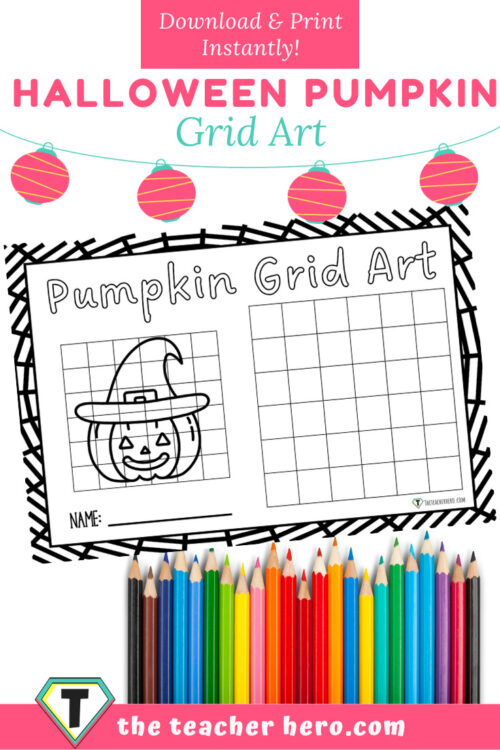 Halloween Grid Art- Pumpkin - The Teacher Hero