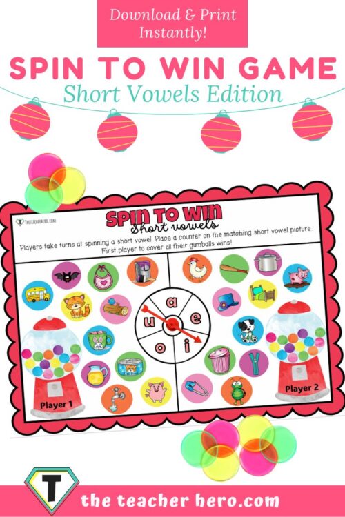 Short Vowels Game Spin to Win - The Teacher Hero
