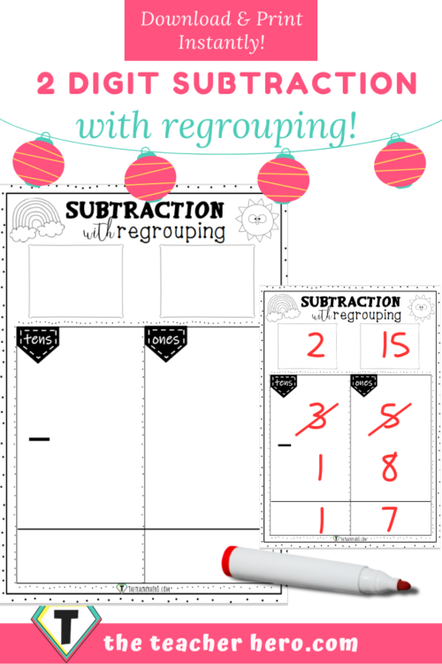 2 Digit Subtraction with Regrouping - The Teacher Hero