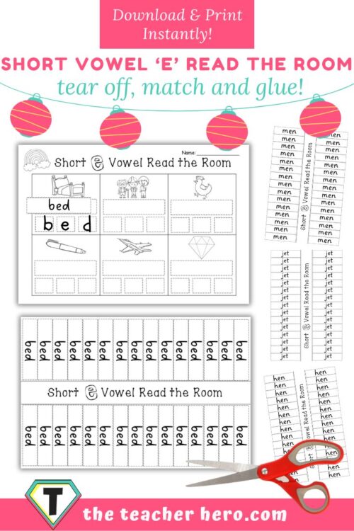 Read the room short vowel e - tear and match - The Teacher Hero